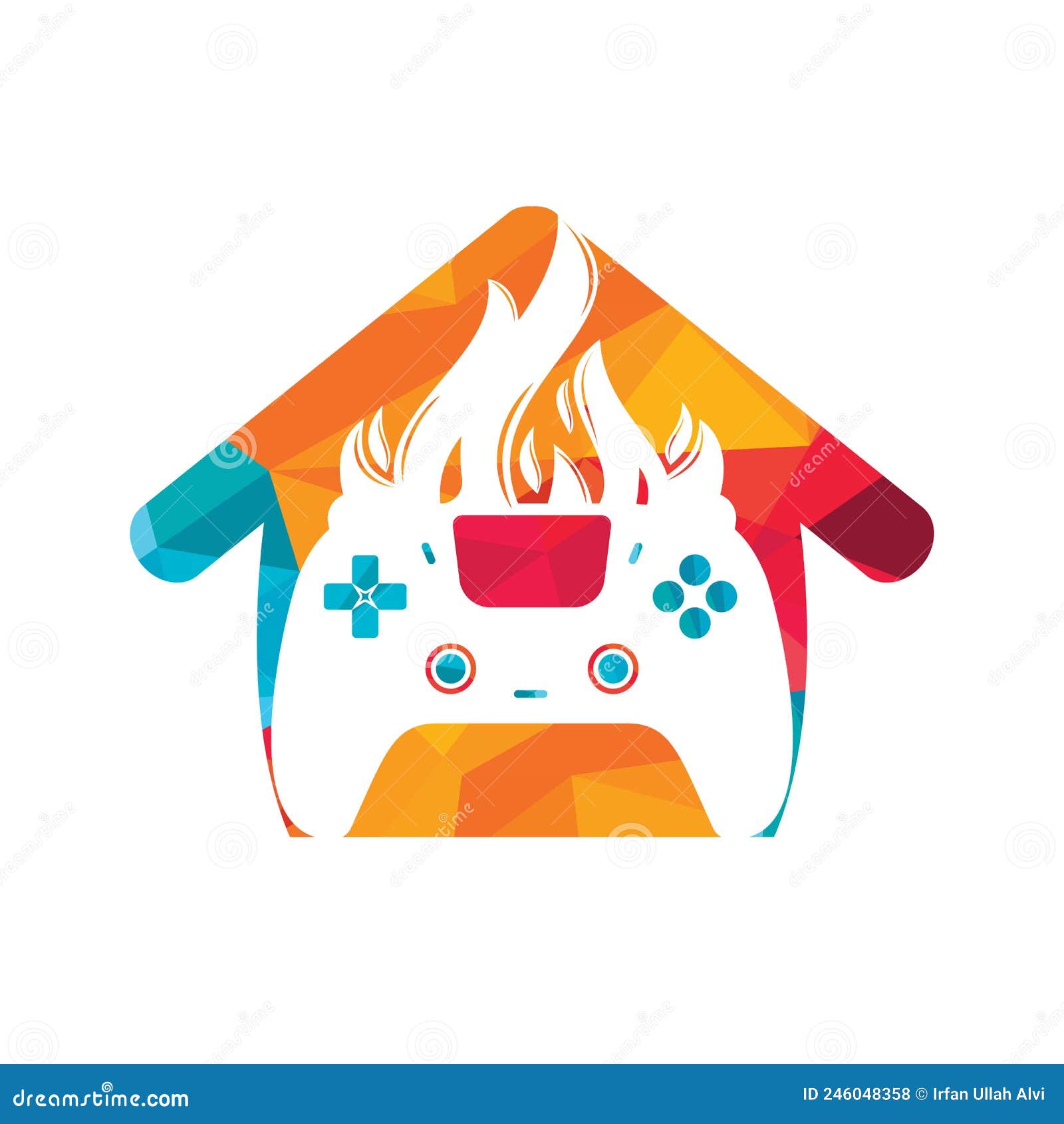 Furious Gamer Vector Logo Design. Keypad Controller and Fire Flame ...