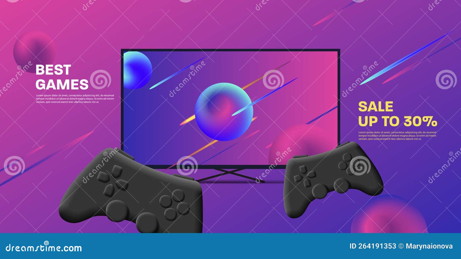 Game Console with Gamepads and Large Screen in Abstract Space ...