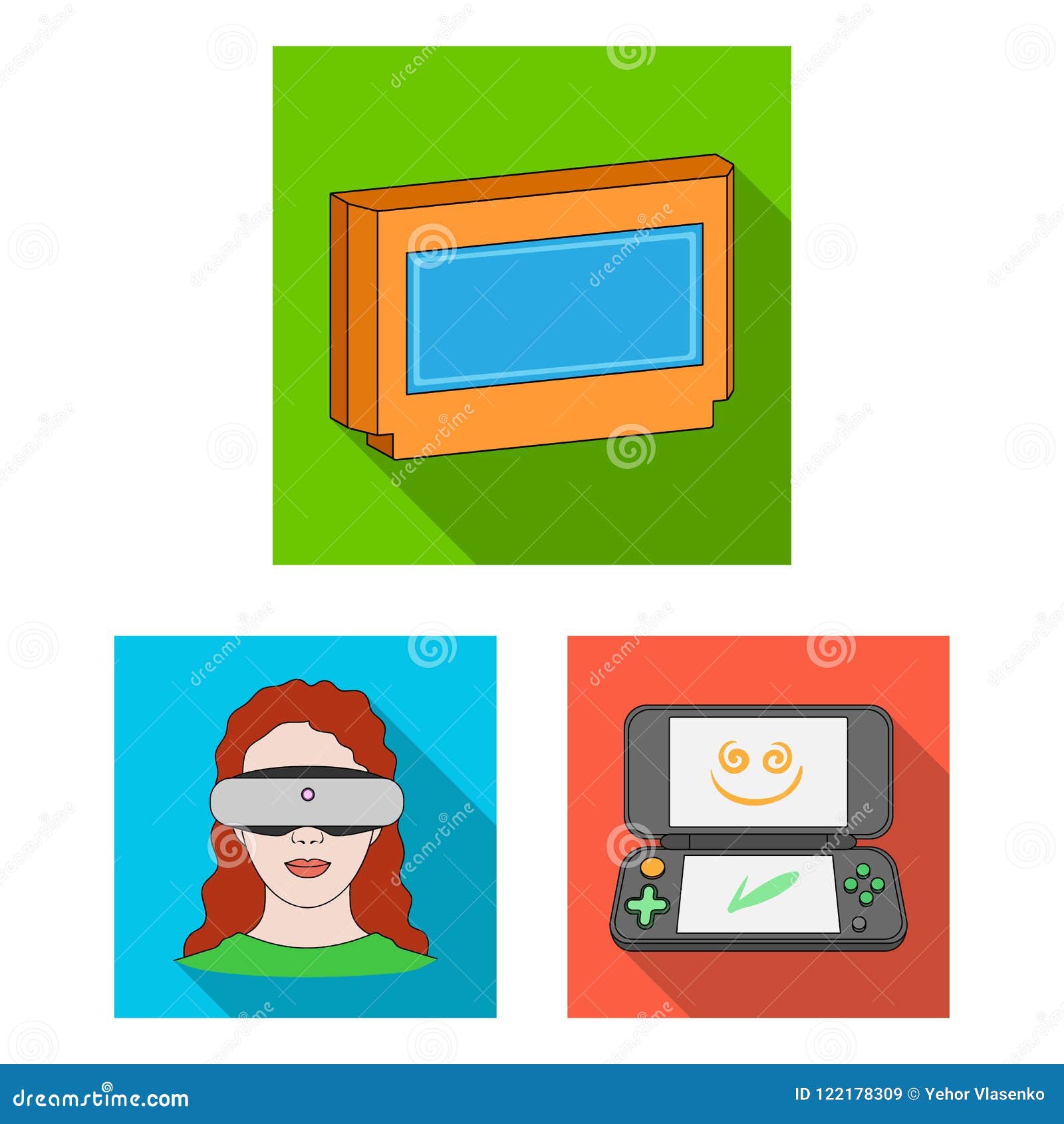 Game Console and Virtual Reality Flat Icons in Set Collection for ...