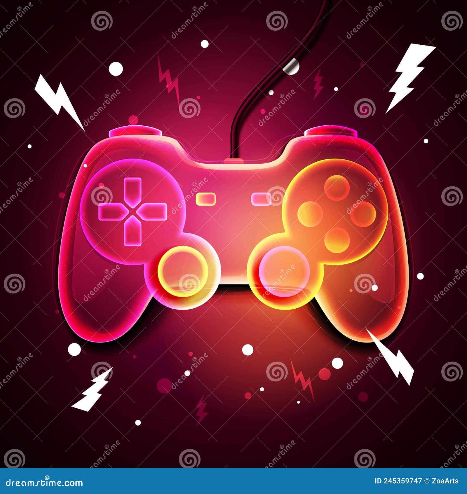 Vector Illustration Red Neon Color Game Controller Stock Vector ...