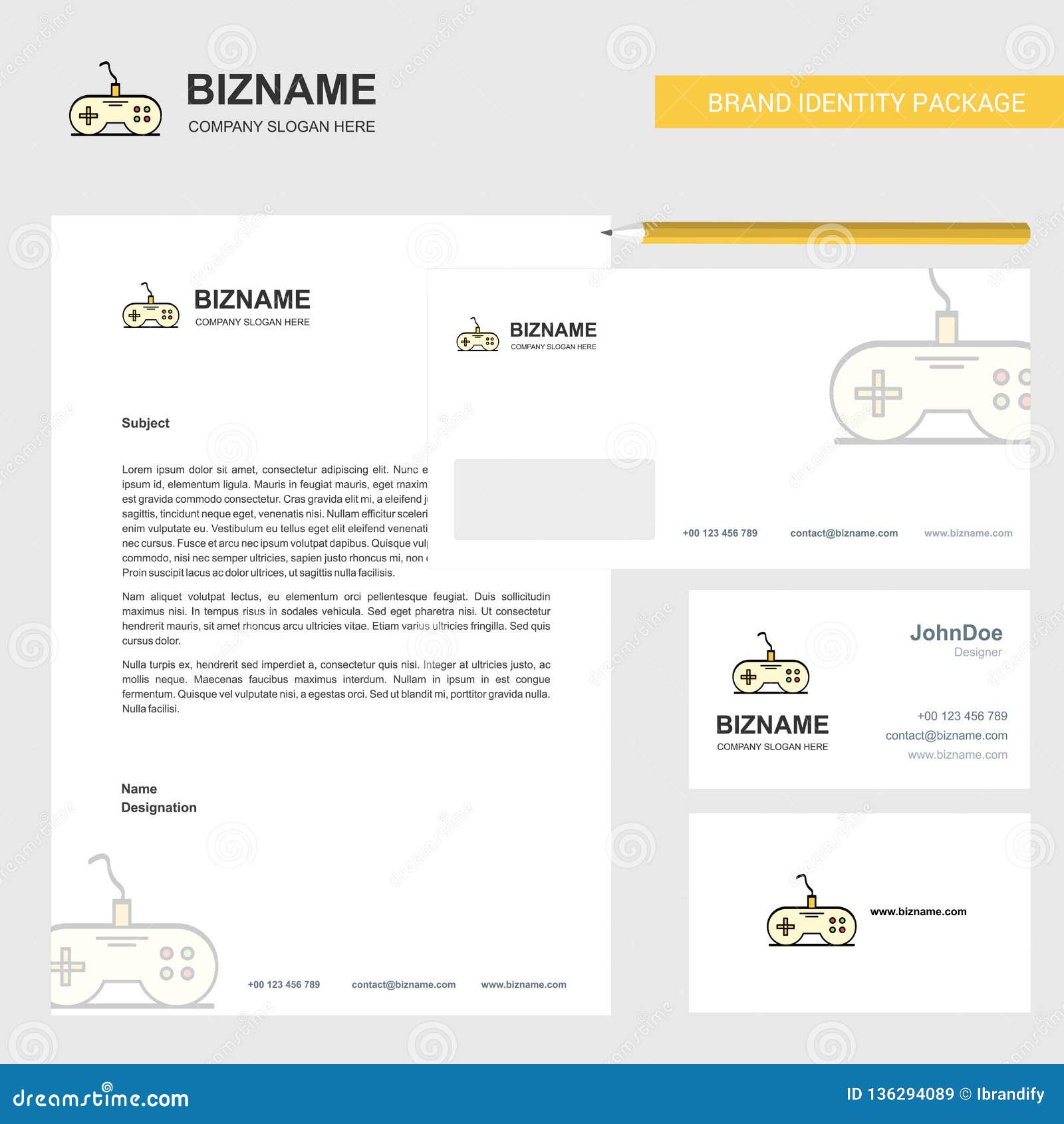 Game Controller Business Letterhead, Envelope and Visiting Card Design ...