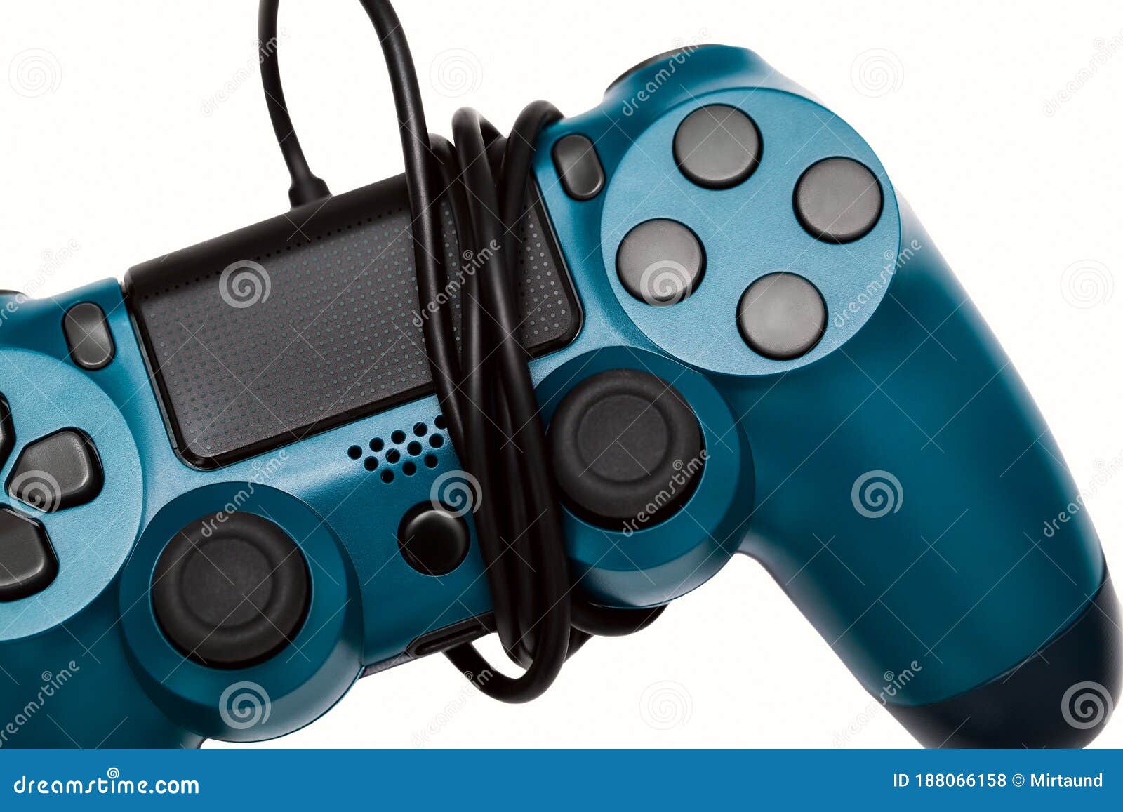 Game Controller with a Coiled USB Cable Close Up on a White Background ...