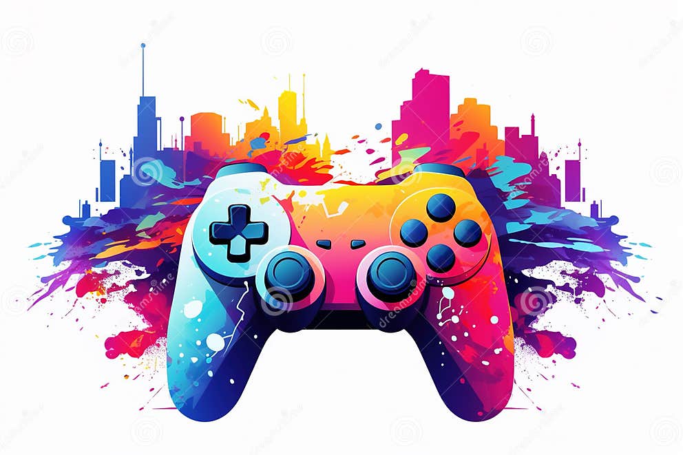 Game Controller with Colorful Spash Paint Background Created with ...