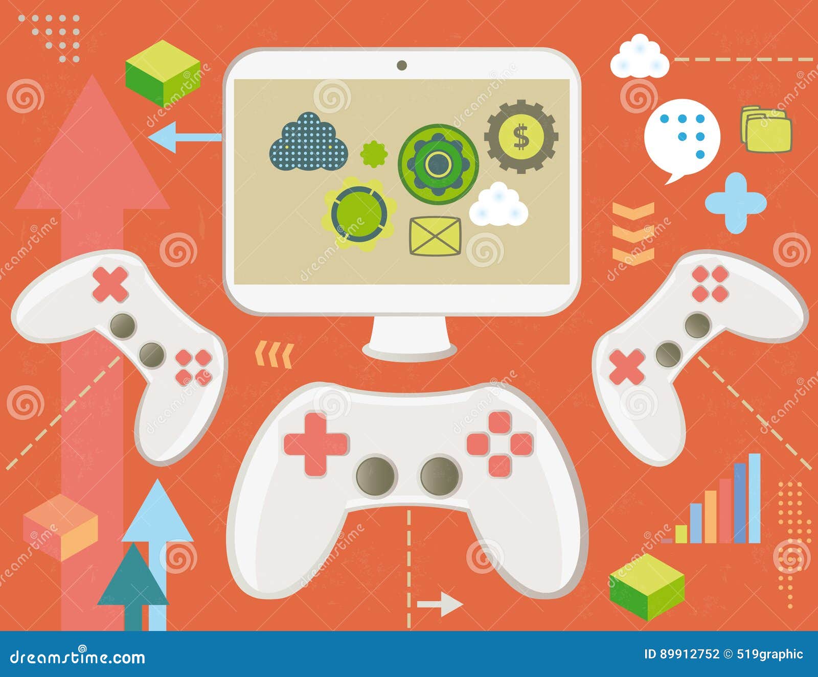 Game Controller and Computer Screen Stock Vector - Illustration of ...