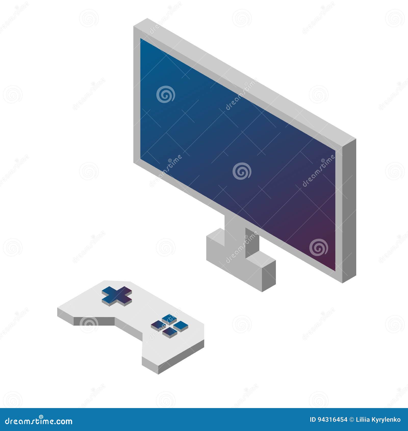Game Controller and Monitor. Isometric Illustration . Video Game ...