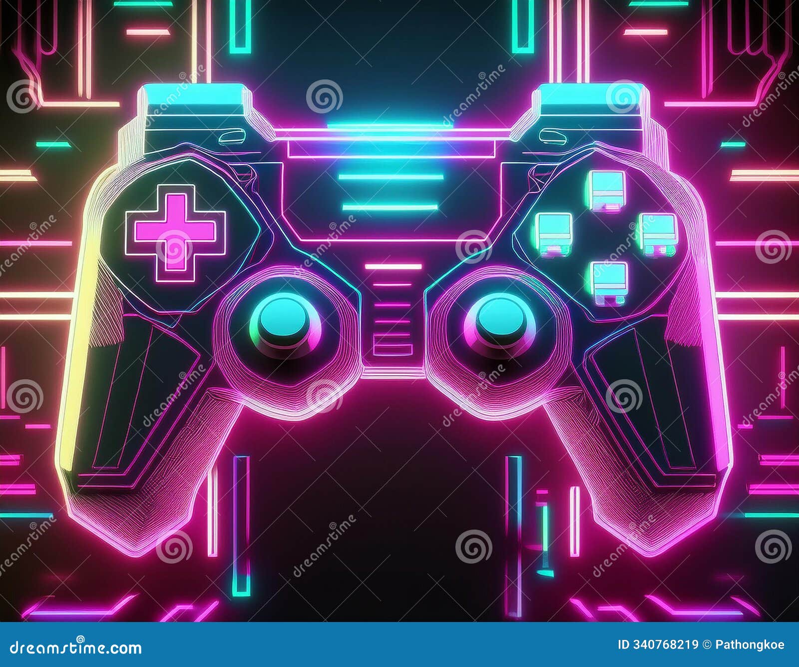 Game Controller Neon Controller on Dark Background. Modern Gaming ...