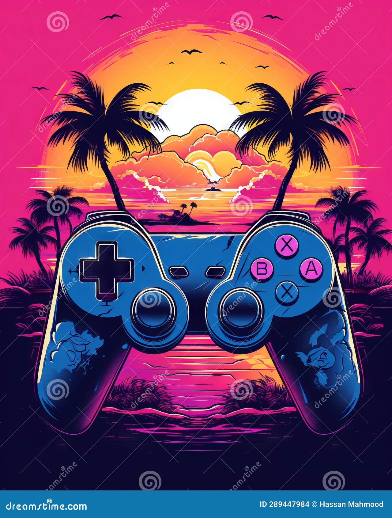 Game Controller at Sunset T-Shirt Design: Synthwave Style Stock ...