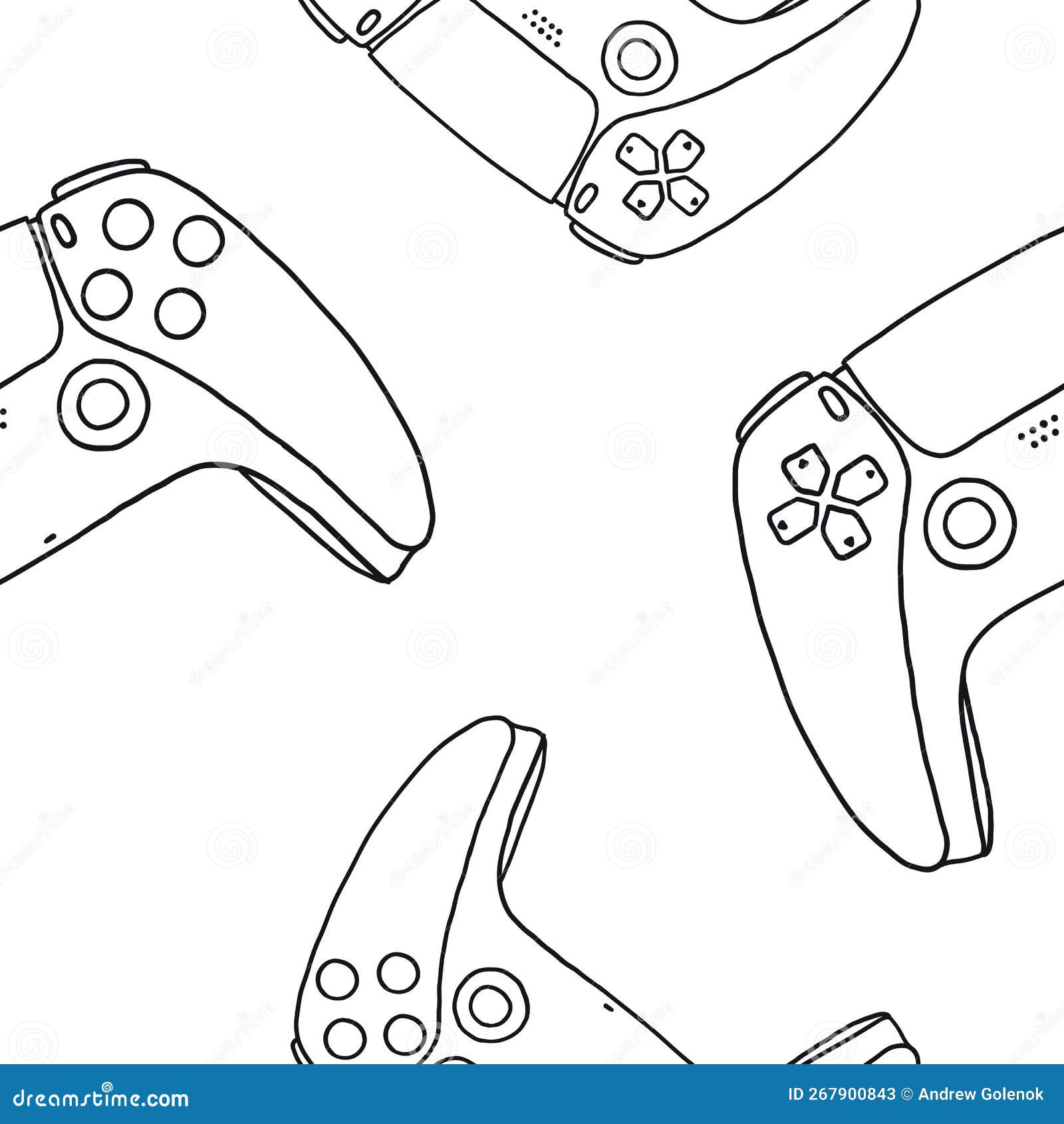 Game Controllers Seamless Pattern. Wallpaper. in Outline Doodle Flat ...