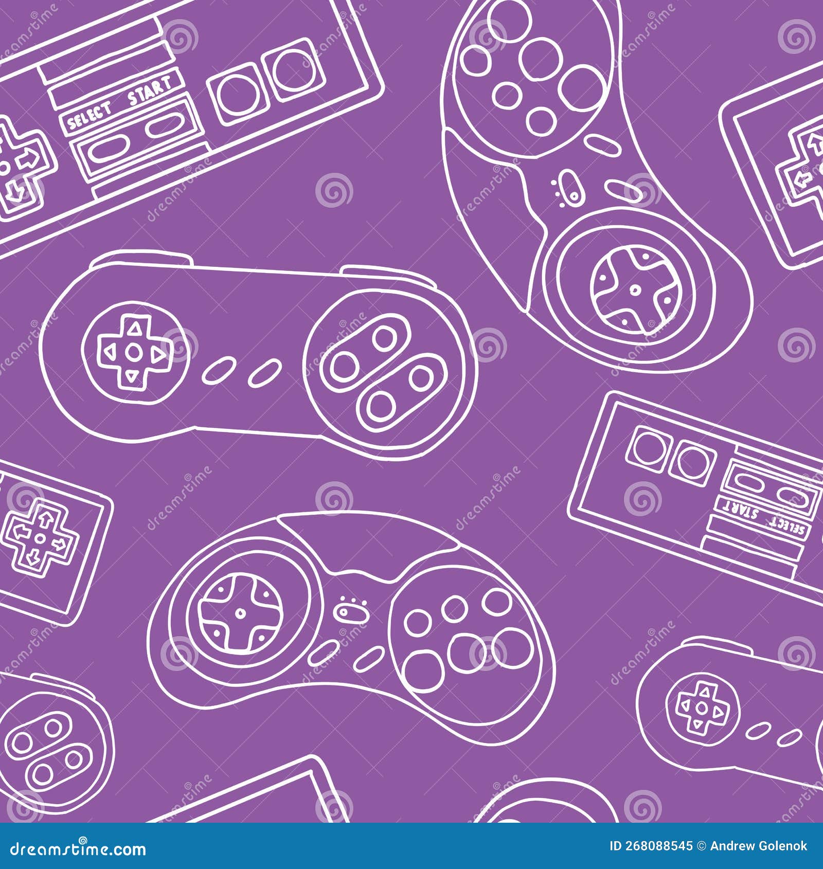 Game Controllers Seamless Pattern. Wallpaper. in Outline Doodle Flat ...