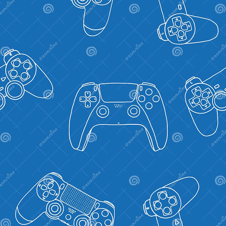 Game Controllers Seamless Pattern. Wallpaper. in Outline Doodle Flat ...