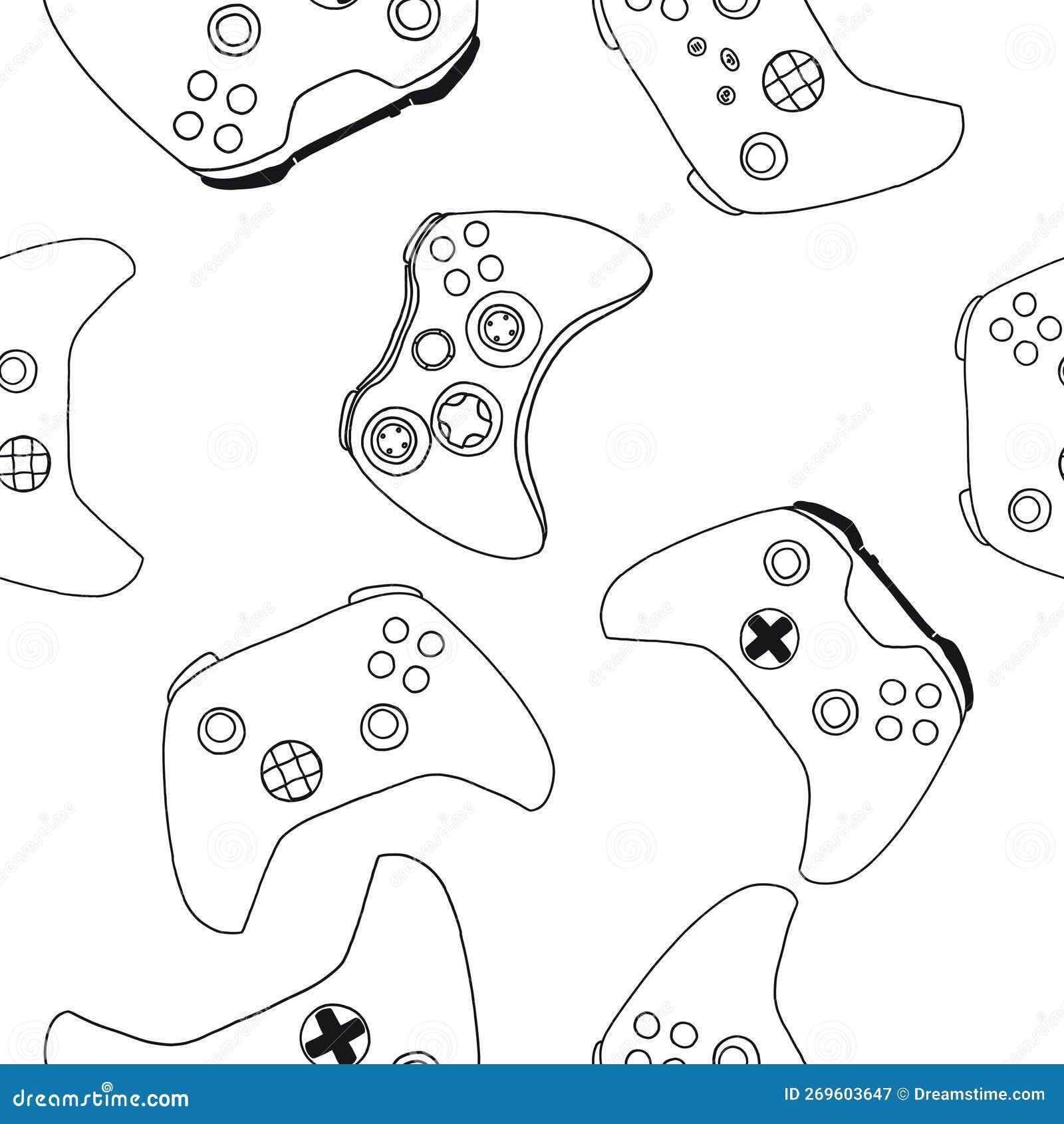 Game Controllers Seamless Pattern. Wallpaper. in Outline Doodle Flat ...