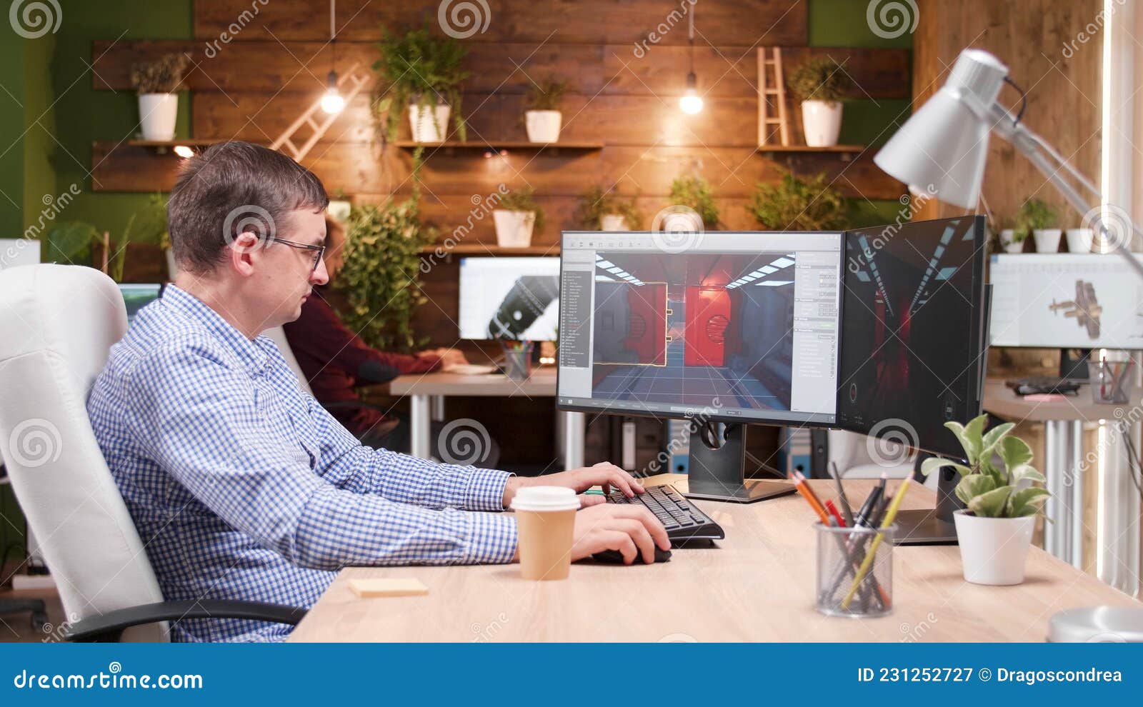 Game Creator Developing Videogame Simulation while Working at Level ...