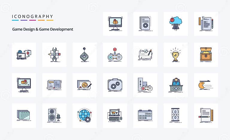 25 Game Design and Game Development Line Filled Style Icon Pack. Vector ...
