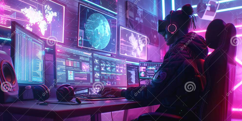 Game Developer with AI in Creative Workspace AIG60 Stock Image - Image ...