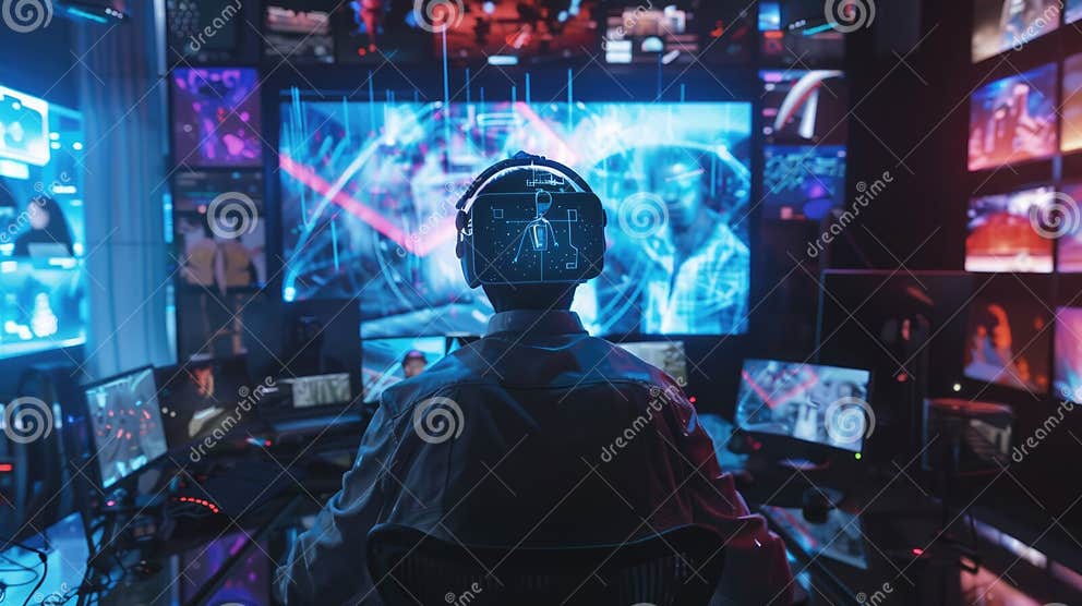 Game Developer and AI Muse in High-Tech Studio AIG60 Stock Photo - Image of feature, consoles ...