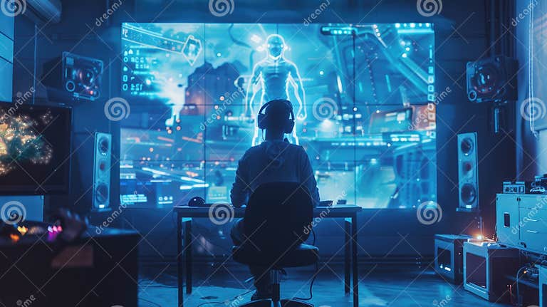 Game Developer and AI Muse in High-Tech Studio AIG60 Stock Image - Image of futuristic, hightech ...