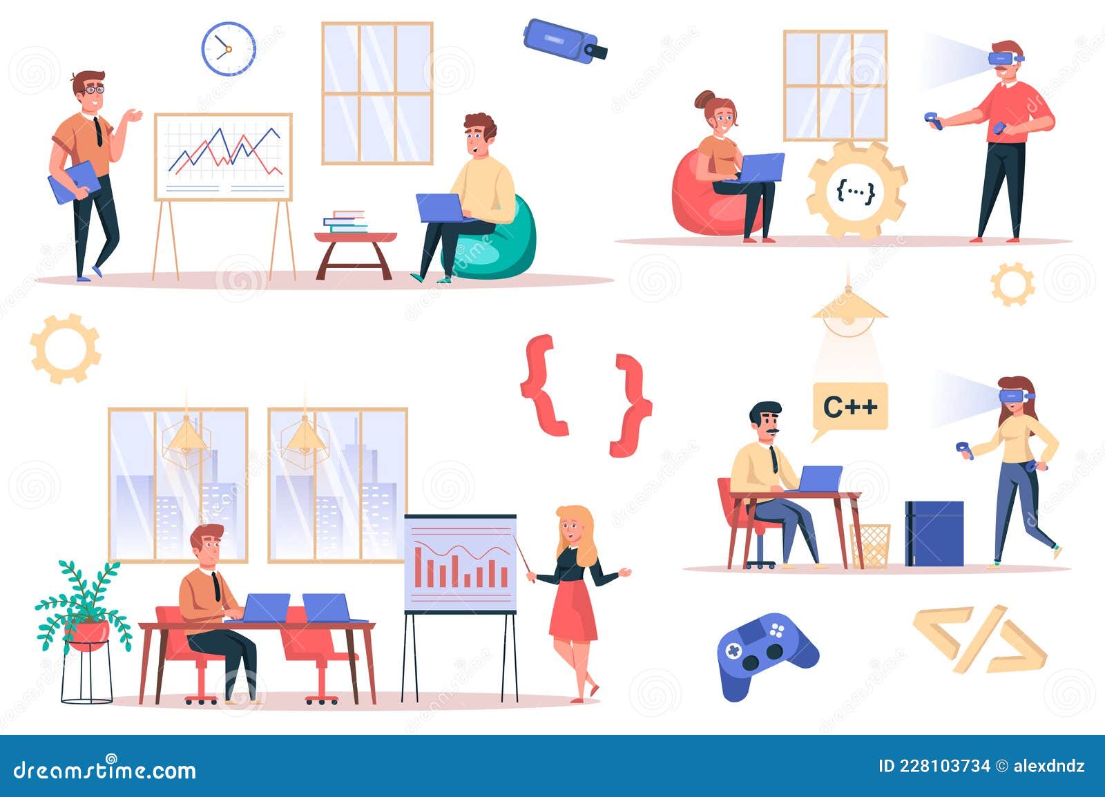 Game Developer Working Isolated Elements Set Stock Vector ...