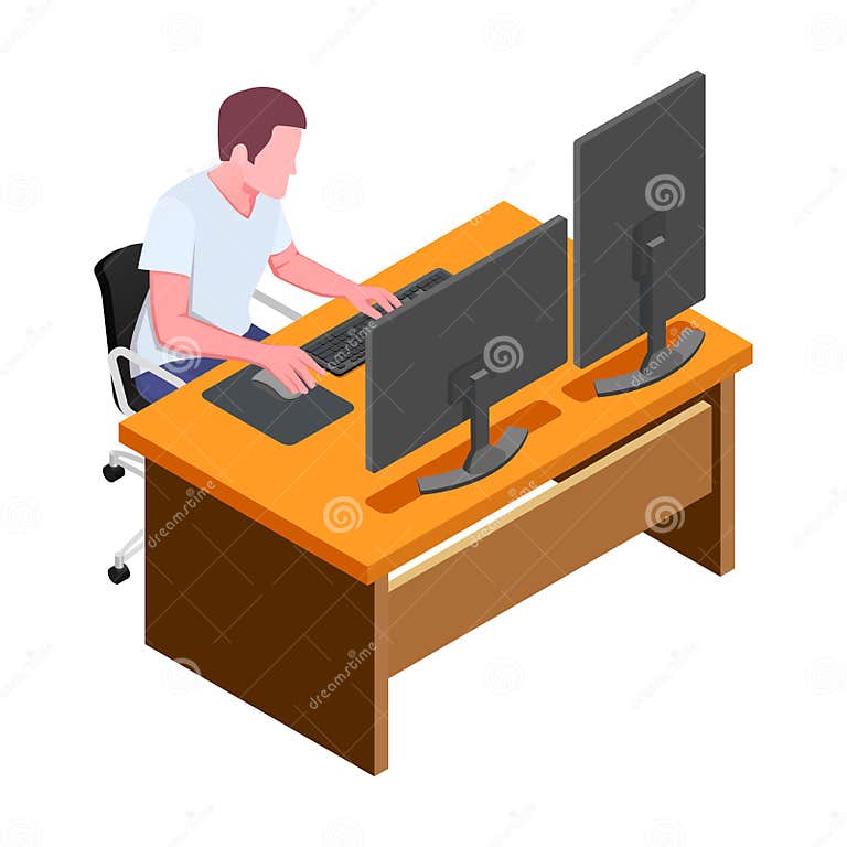 Game Developer Workspace Composition Stock Vector - Illustration of ...