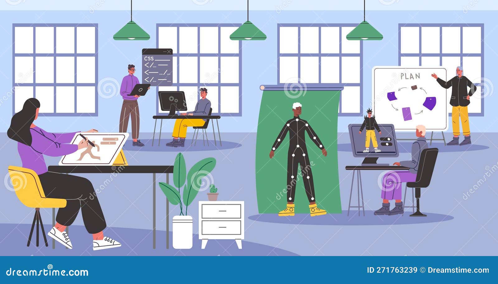 Game Developers In Office Specialists Create Computer Gaming Characters And Play Script