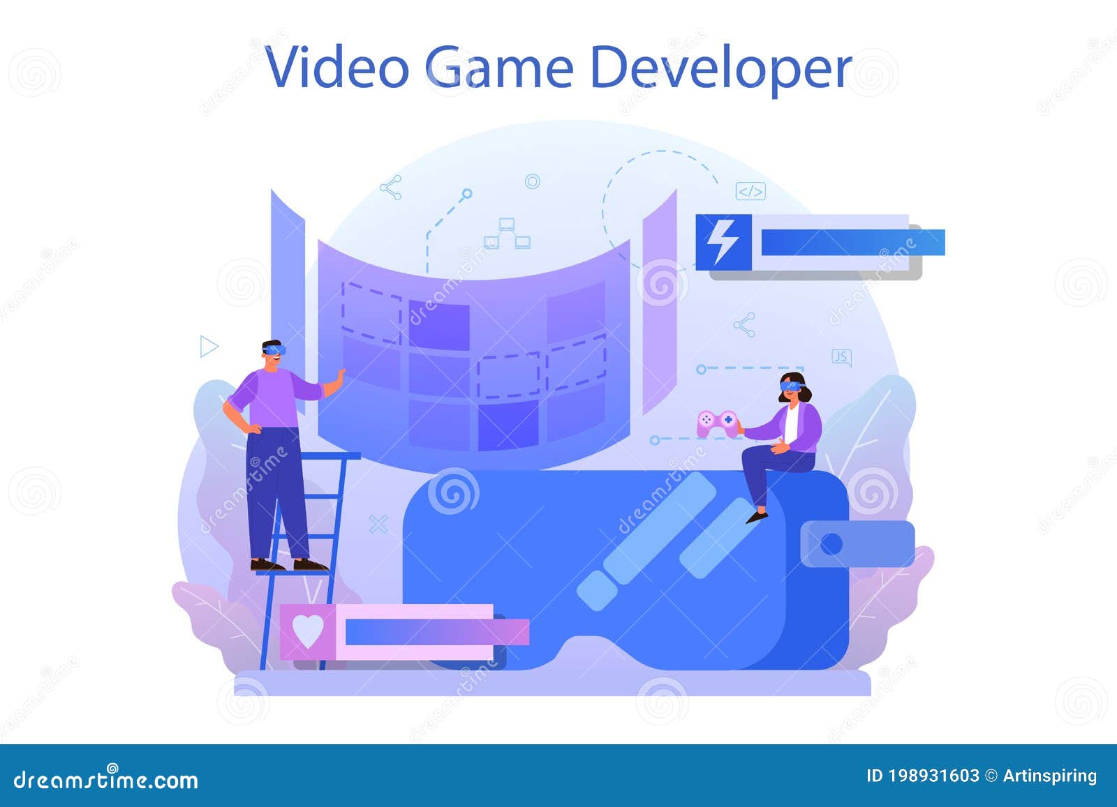 Game Development Concept. Creative Process of a Computer Stock Vector - Illustration of console ...