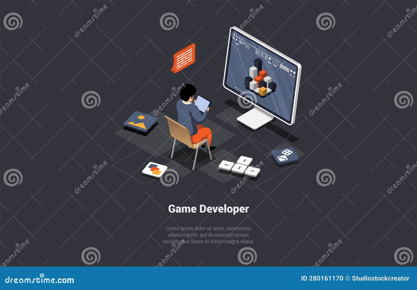 Game Development Concept. GameDev in Process of Create and Develop New ...
