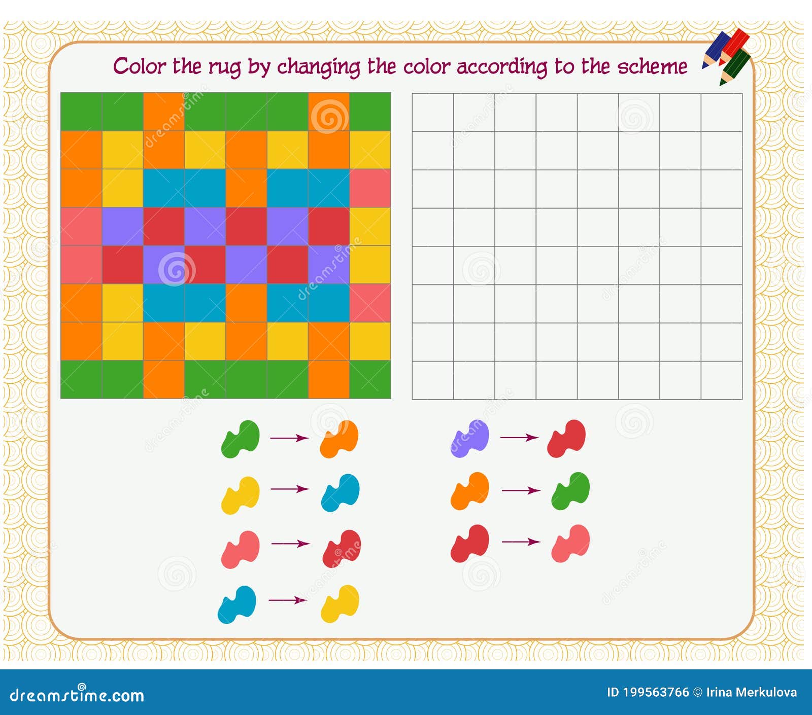 Game for the Development of Logical Thinking. Color the Rug by Changing ...