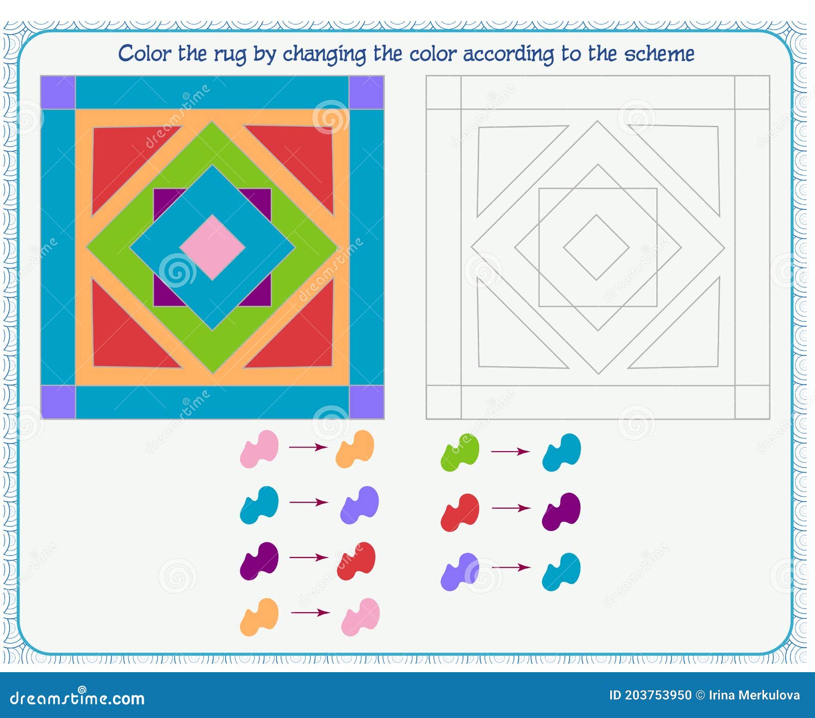 Game for the Development of Logical Thinking. Color the Rug by Changing ...