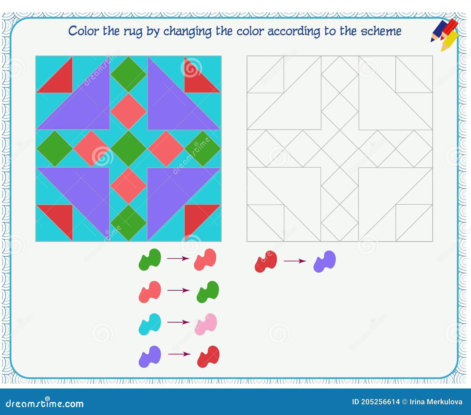 Game For The Development Of Logical Thinking. Color The Rug By Changing ...