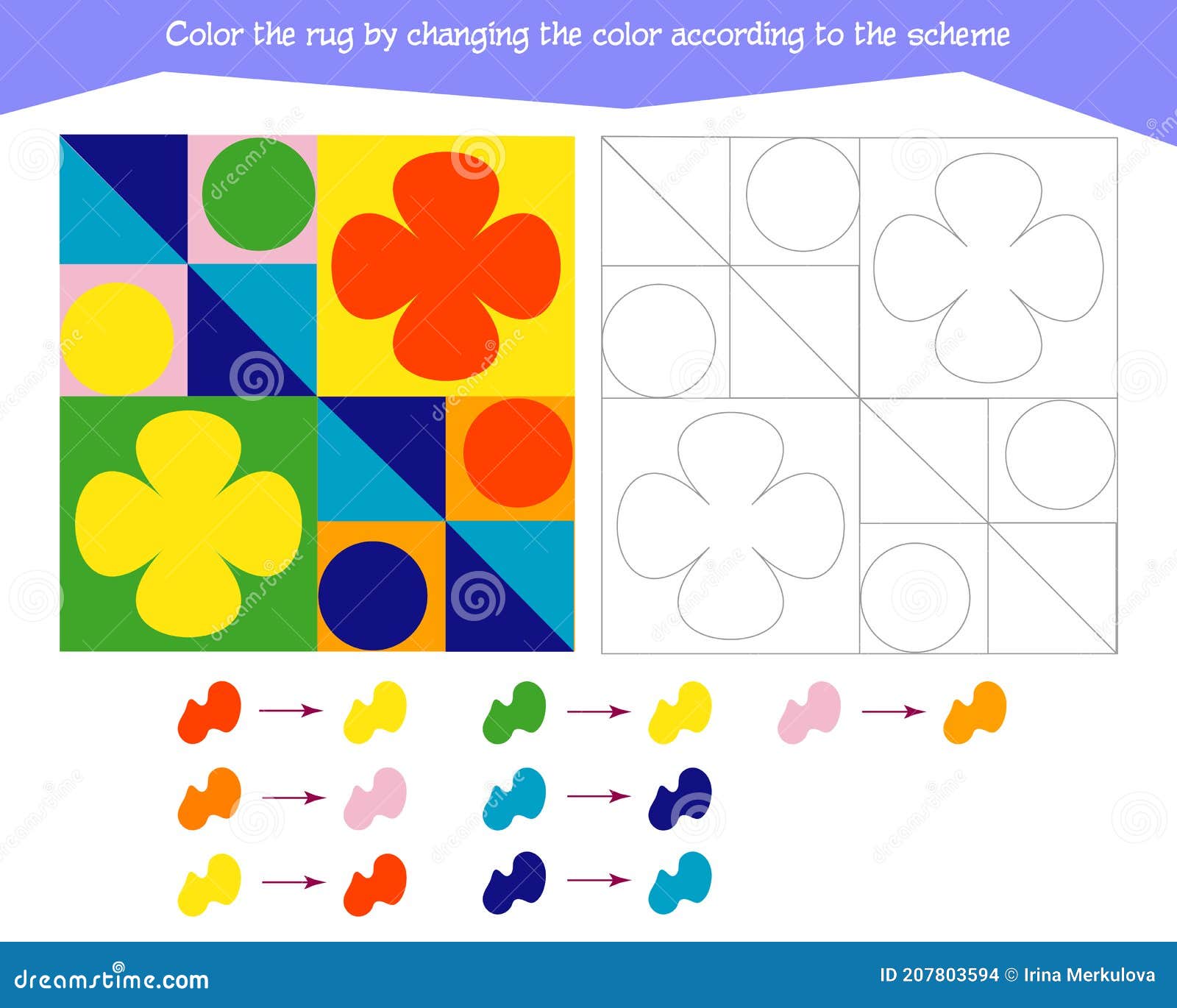 Game for the Development of Logical Thinking. Color the Rug by Changing ...