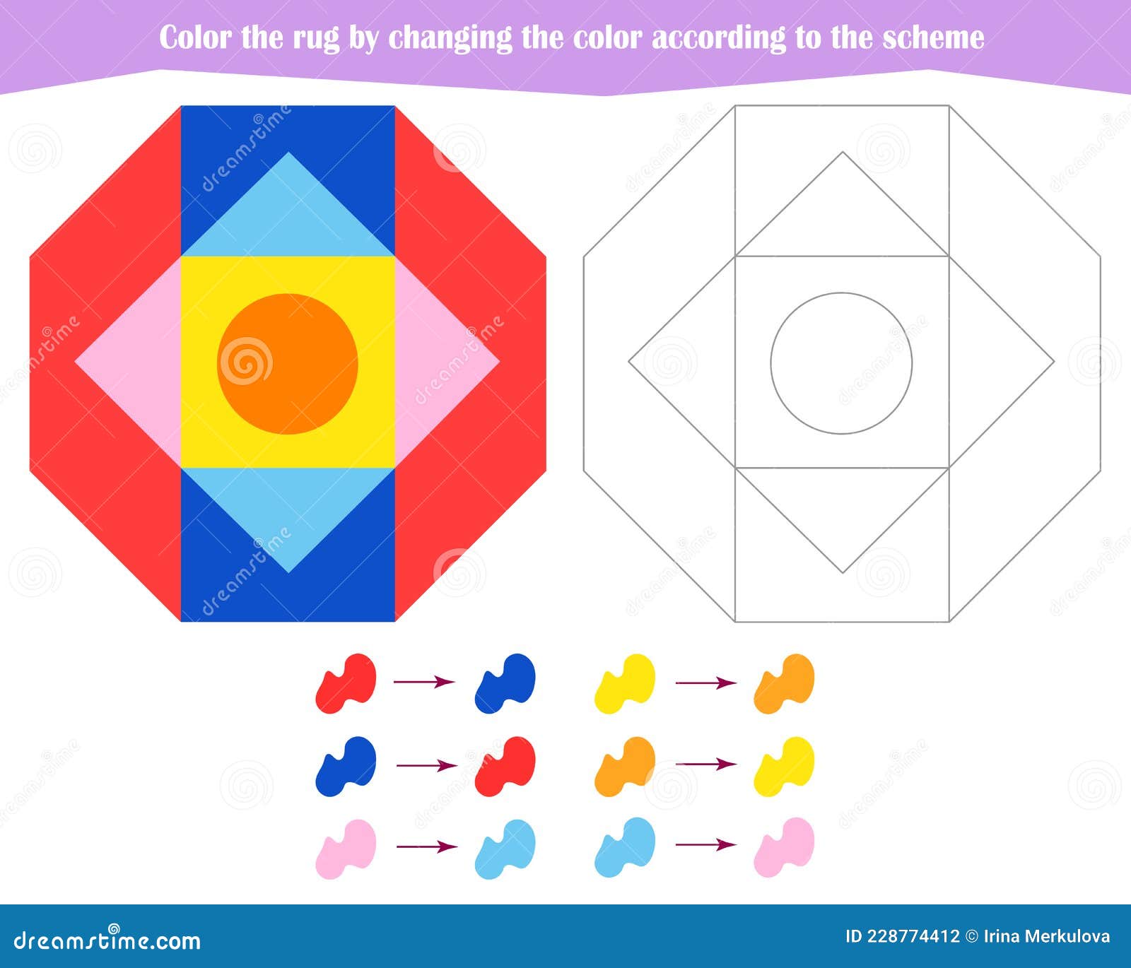 Game for the Development of Logical Thinking. Color the Rug by Changing ...