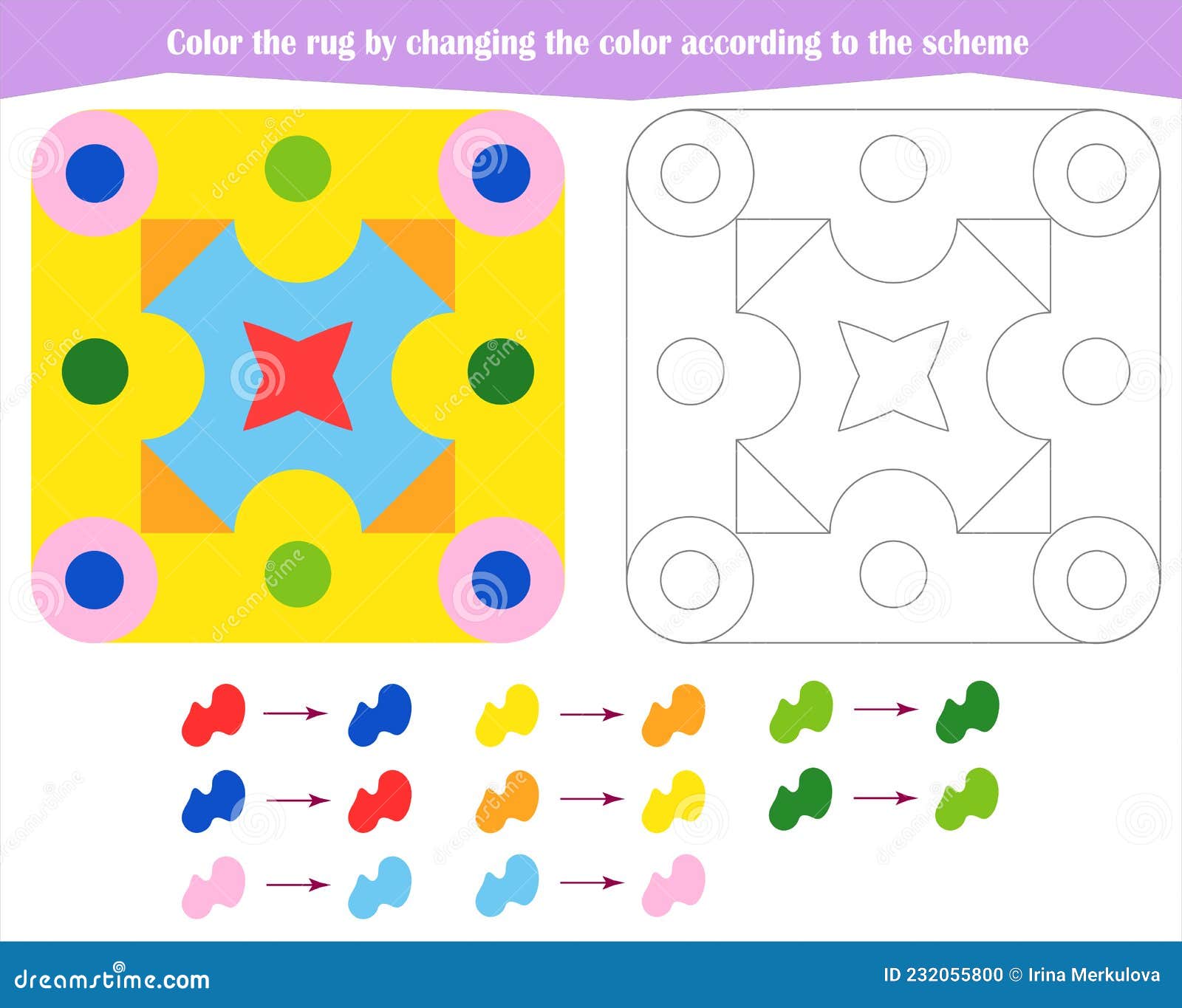 Game for the Development of Logical Thinking. Color the Rug by Changing ...