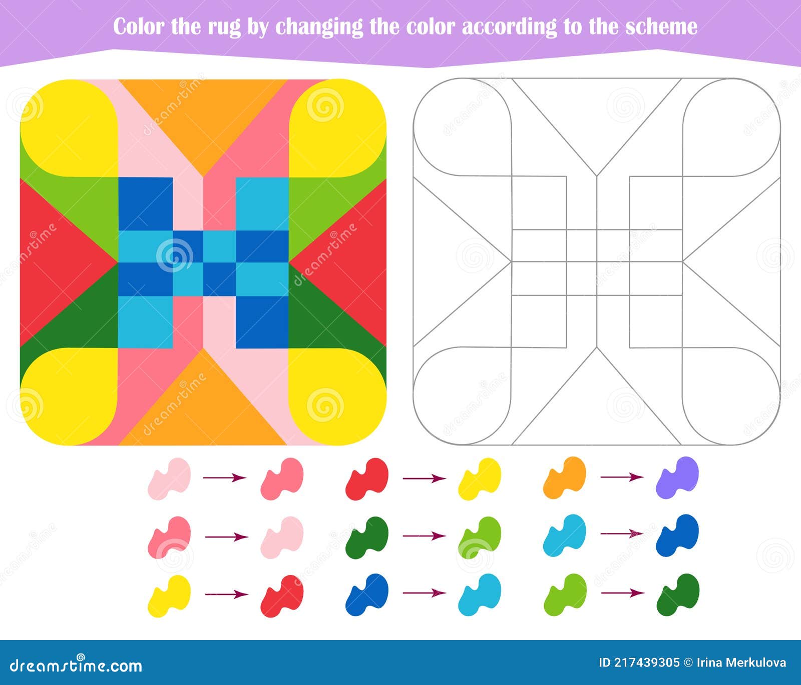 Game for the Development of Logical Thinking. Color the Rug by Changing ...