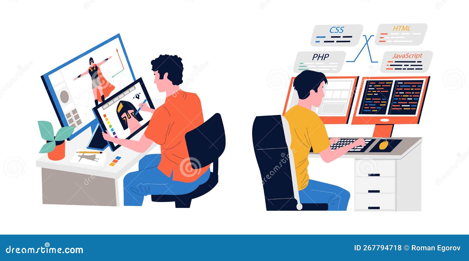 Game Development. People Programming or Coding Video Gaming Script ...