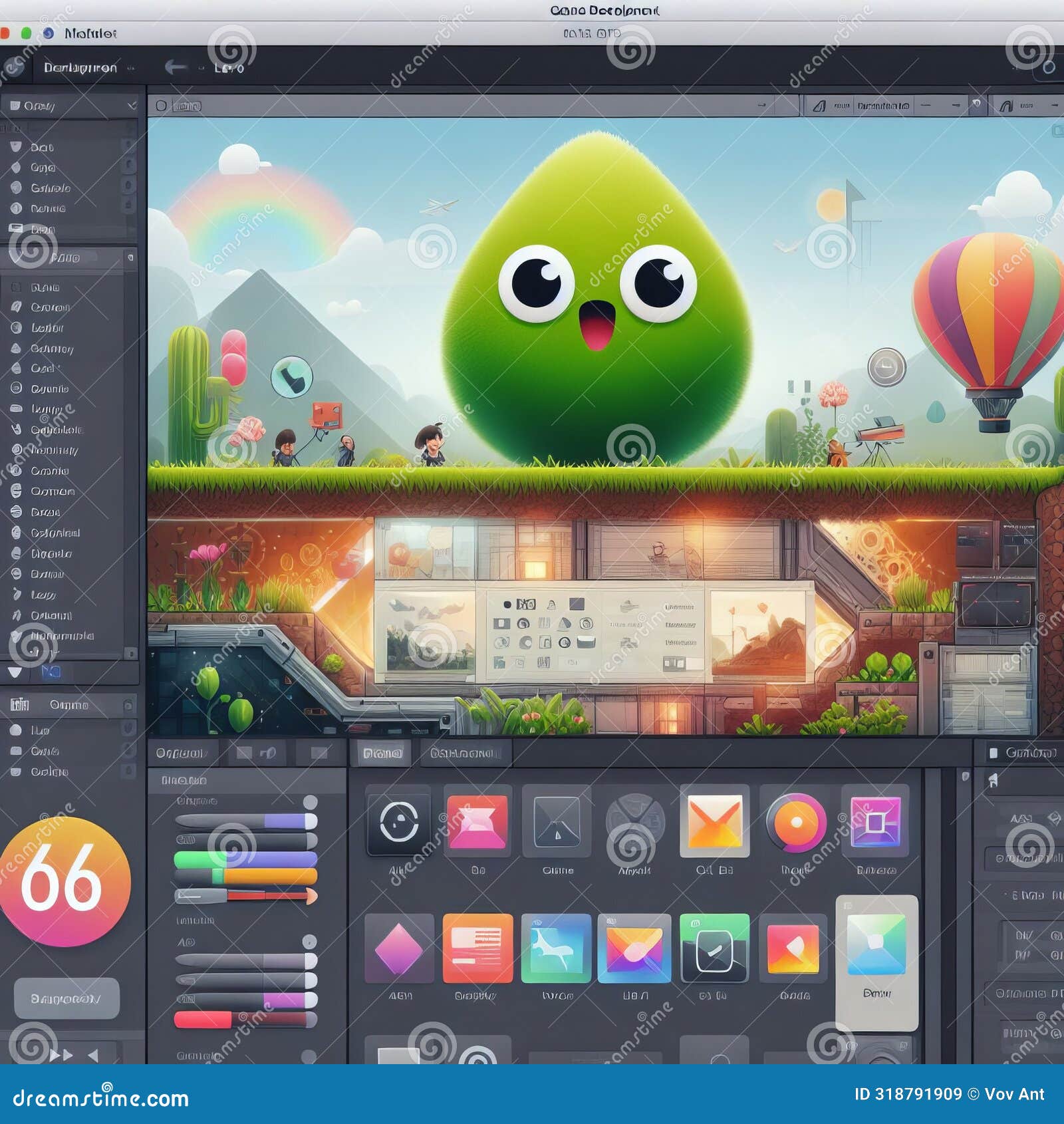 Game Development Software Interface with Level Editor, Asset Li Stock ...