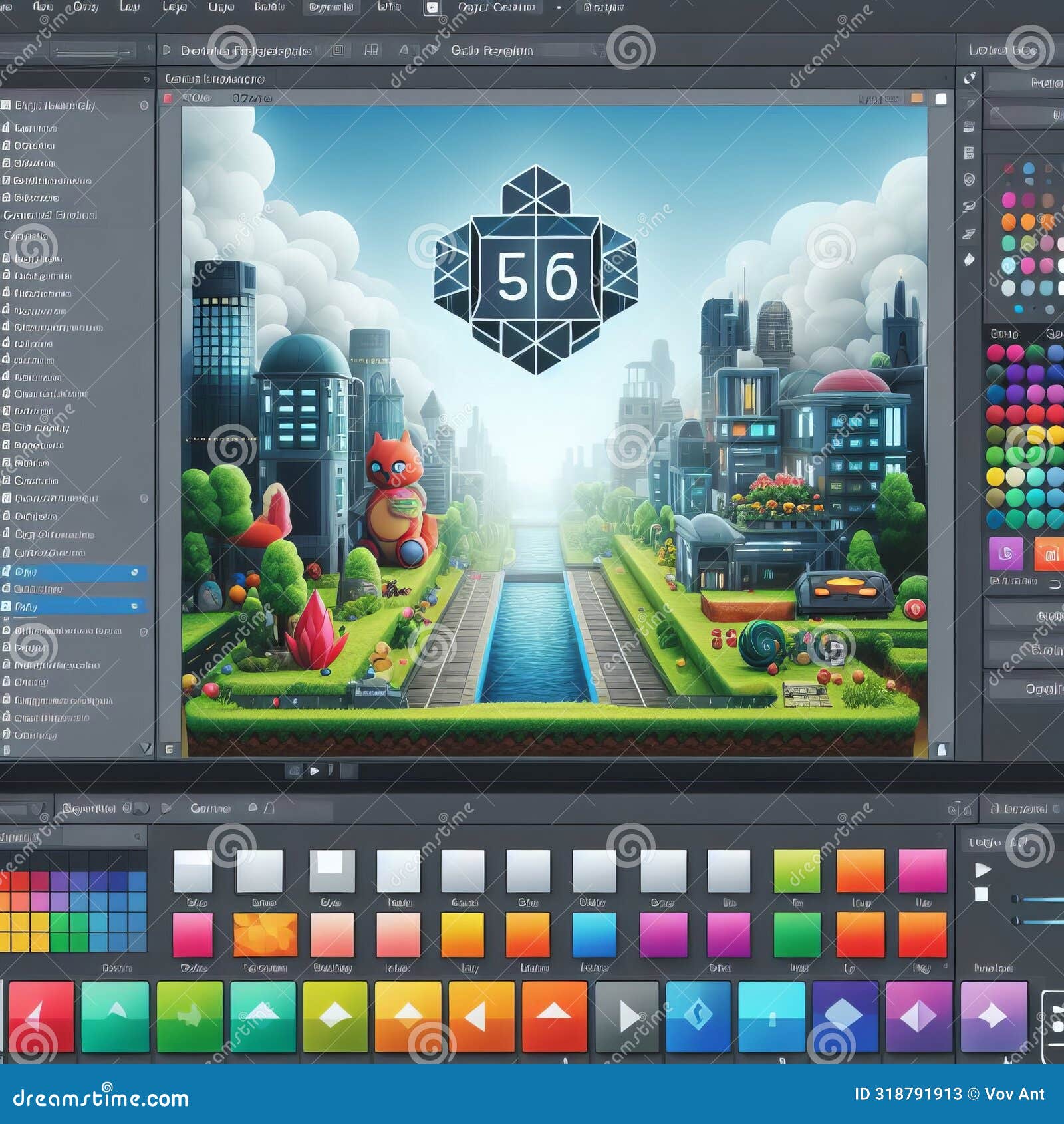 Game Development Software Interface with Level Editor, Asset Li Stock ...