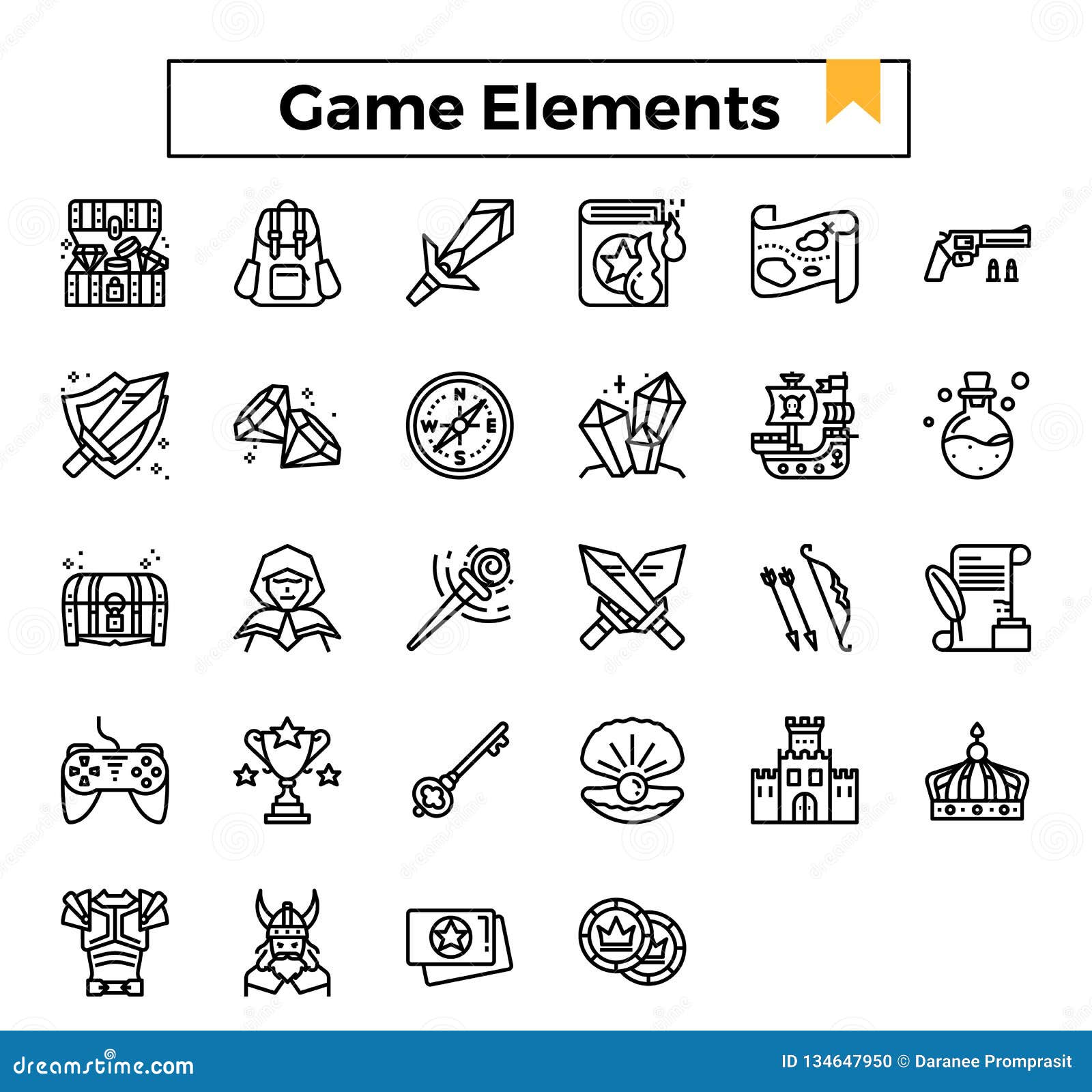 Game Elements Outline Design Icon Set. Stock Illustration ...