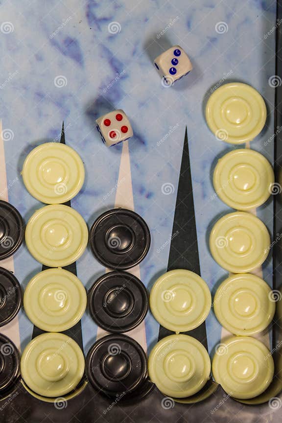 Game Field in a Backgammon with Dice and Checkers Stock Image - Image ...