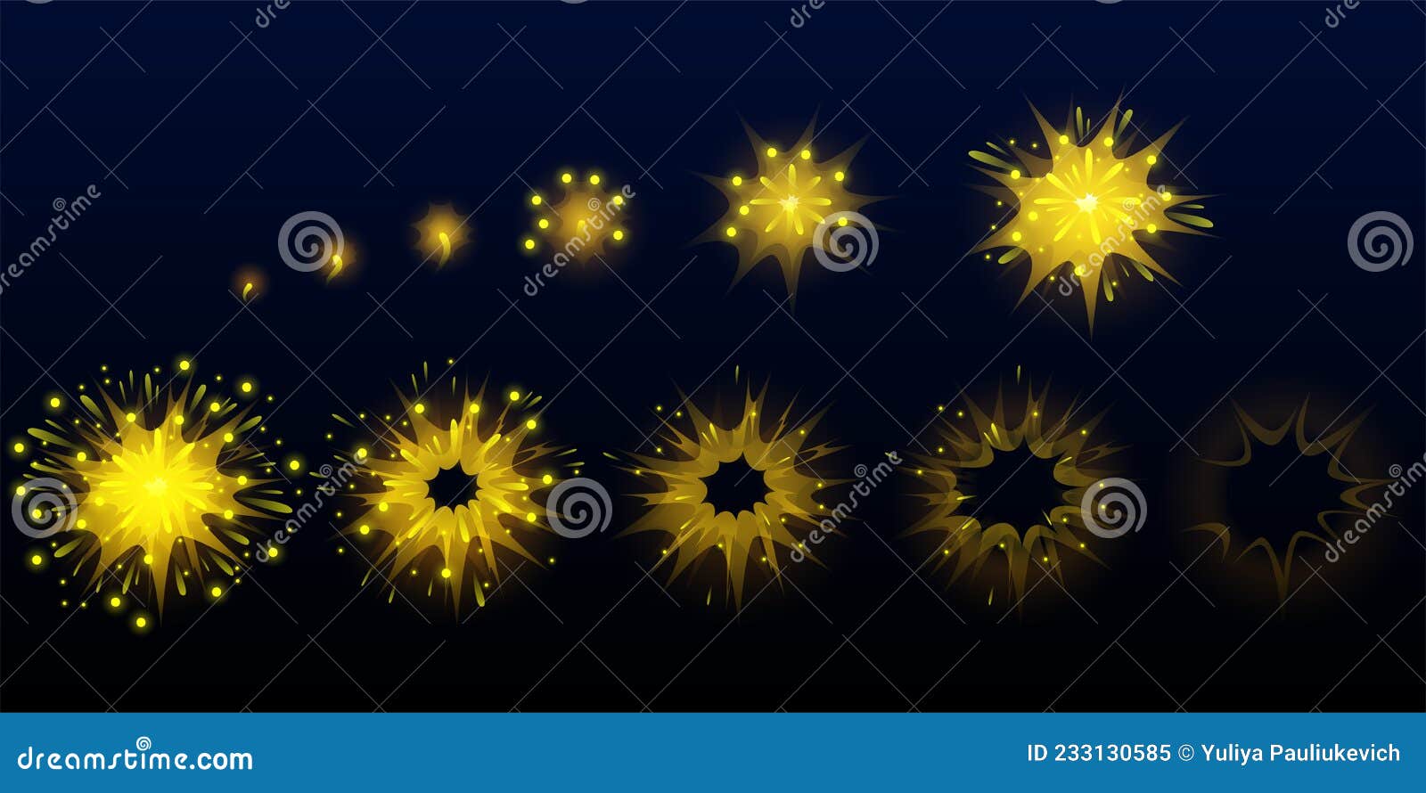 Game Firework, Yellow Explode Effect Burst Sprites Stock Vector ...