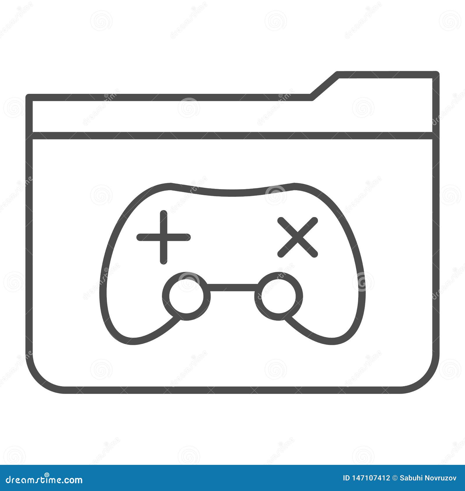 Game Folder Thin Line Icon. Folder with Game Pad Vector Illustration ...