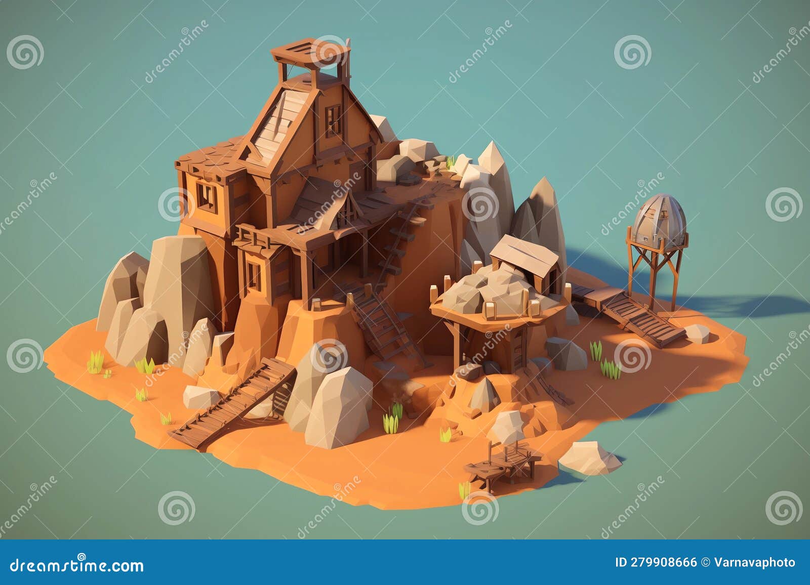 Game Graphics Low Poly Building. AI Generated. Stock Illustration ...