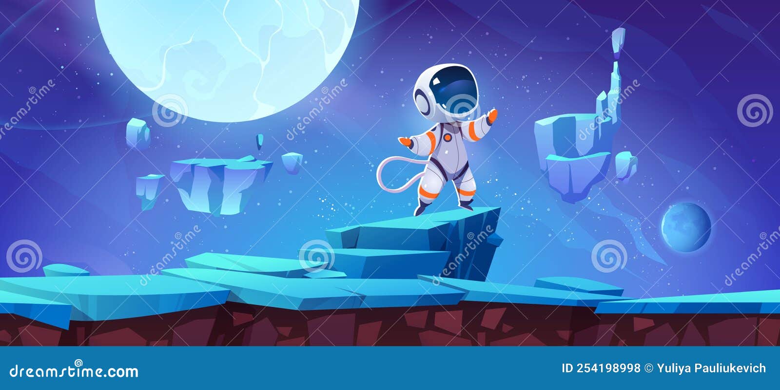 Game Ground Platform with Spaceman on Alien Planet Stock Vector ...
