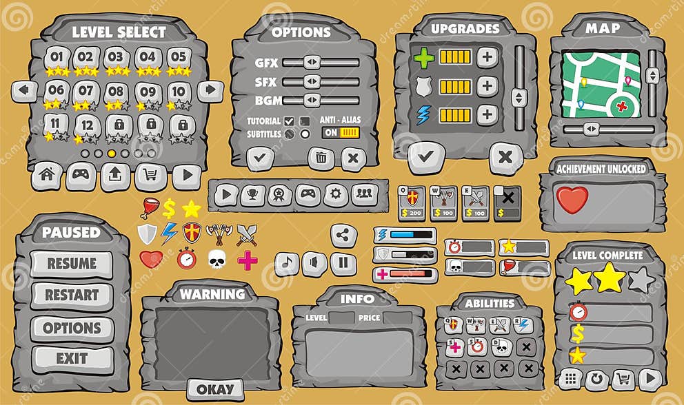 Game gui 24 stock vector. Illustration of board, complete - 65893859