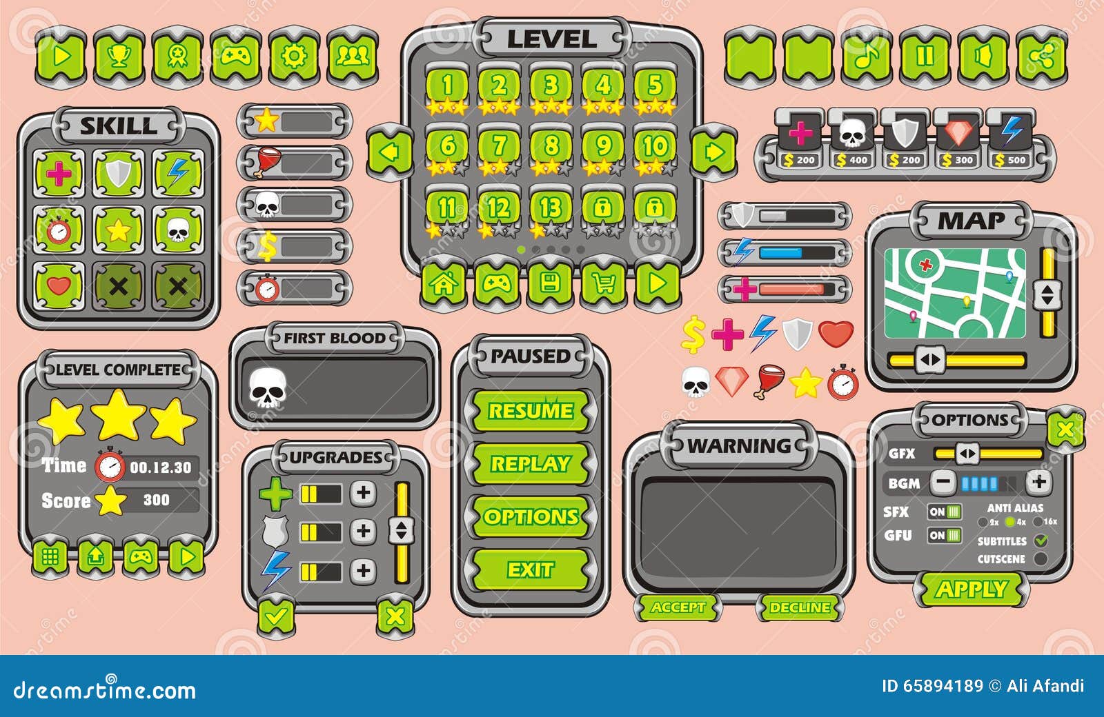 Game gui 34 stock vector. Illustration of icons, concept - 65894189