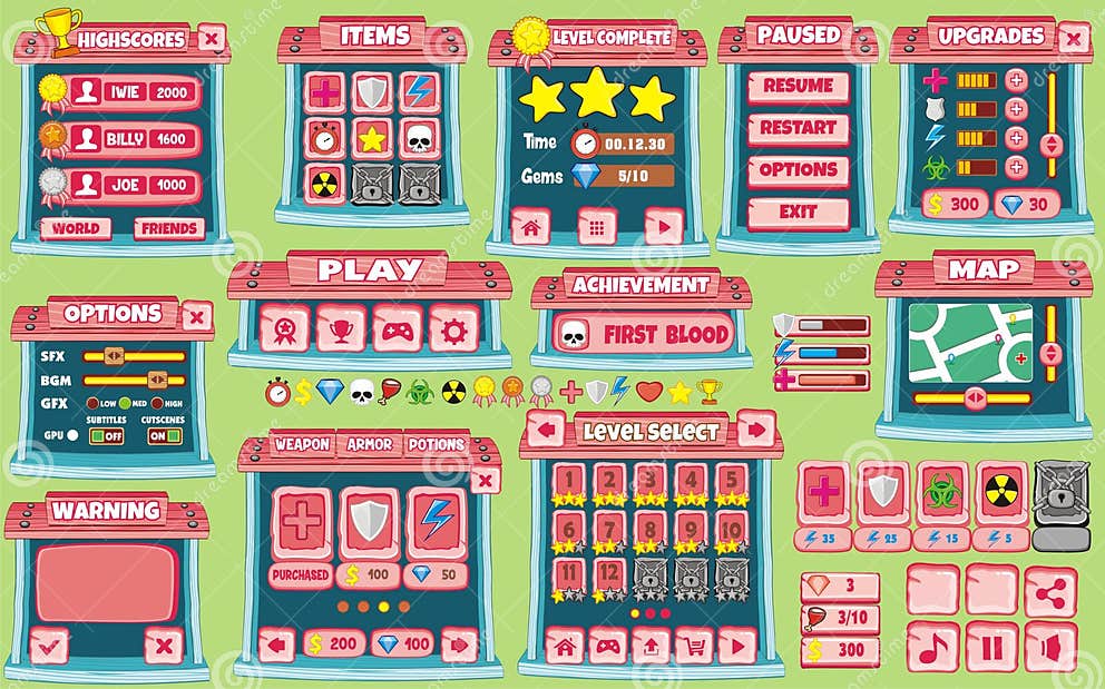 Game gui 55 stock vector. Illustration of funny, color - 65895667