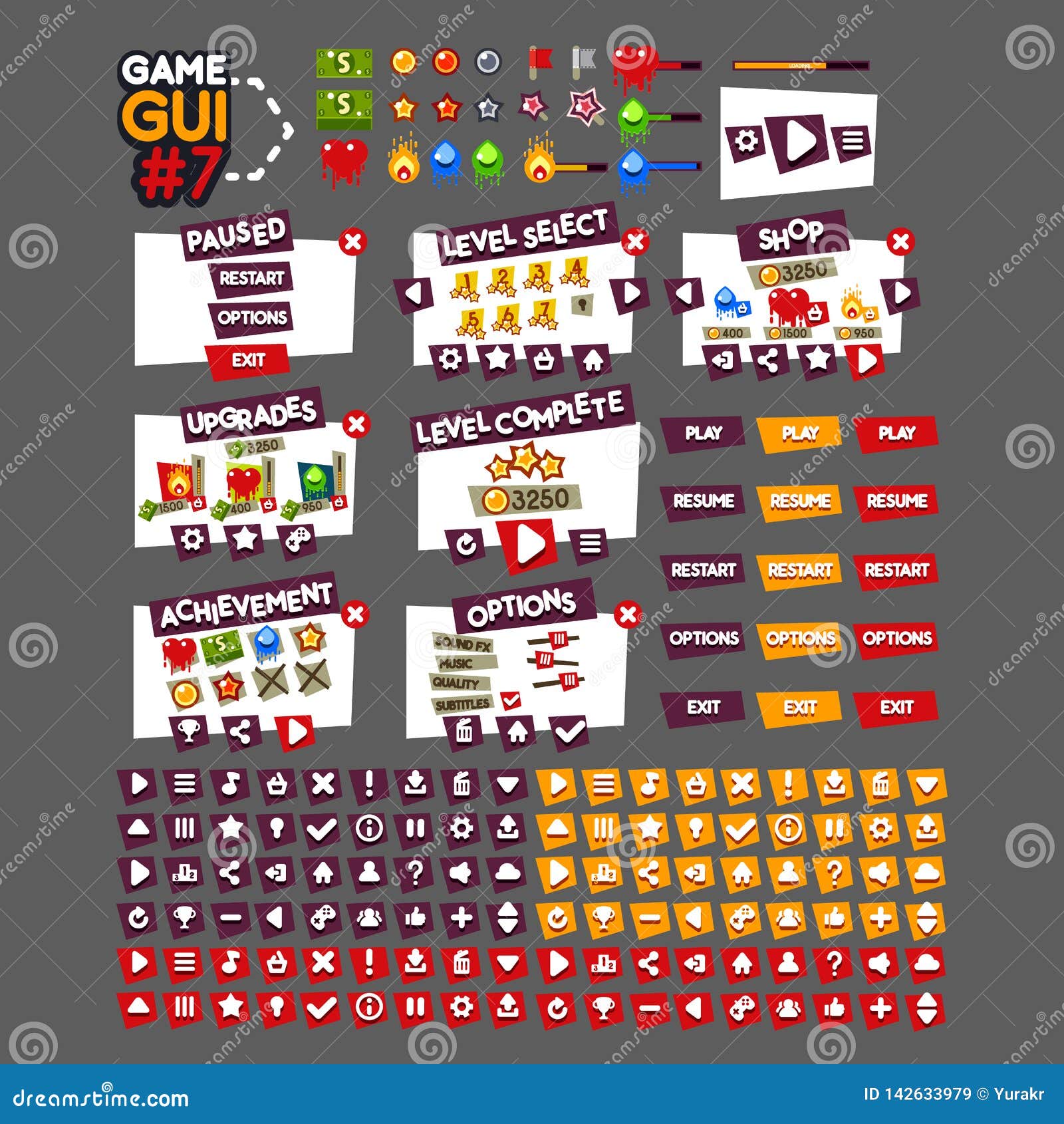 Game GUI #7 editorial stock image. Illustration of button - 142633979