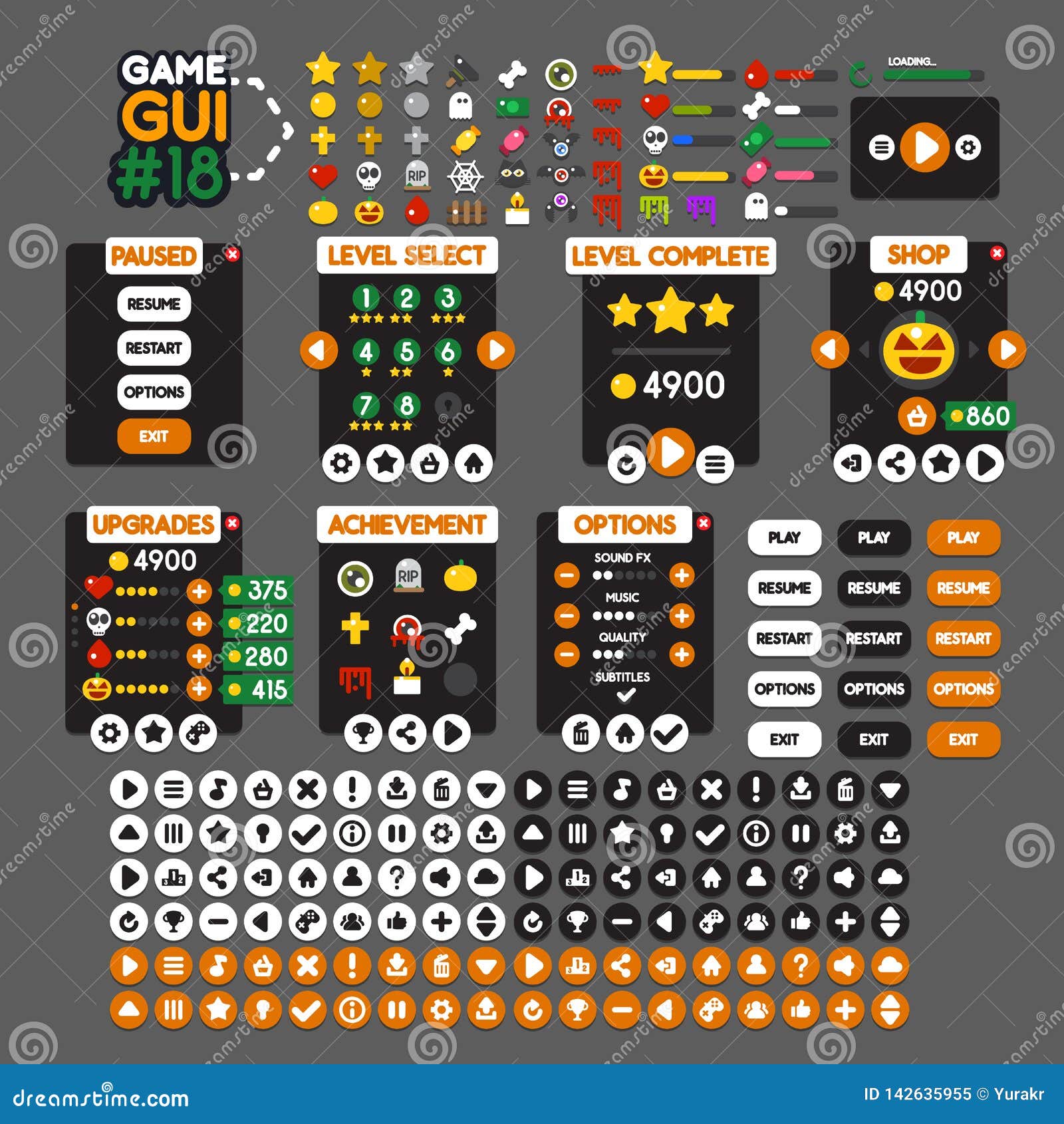 Game GUI 18 stock vector. Illustration of apps, flat - 142635955
