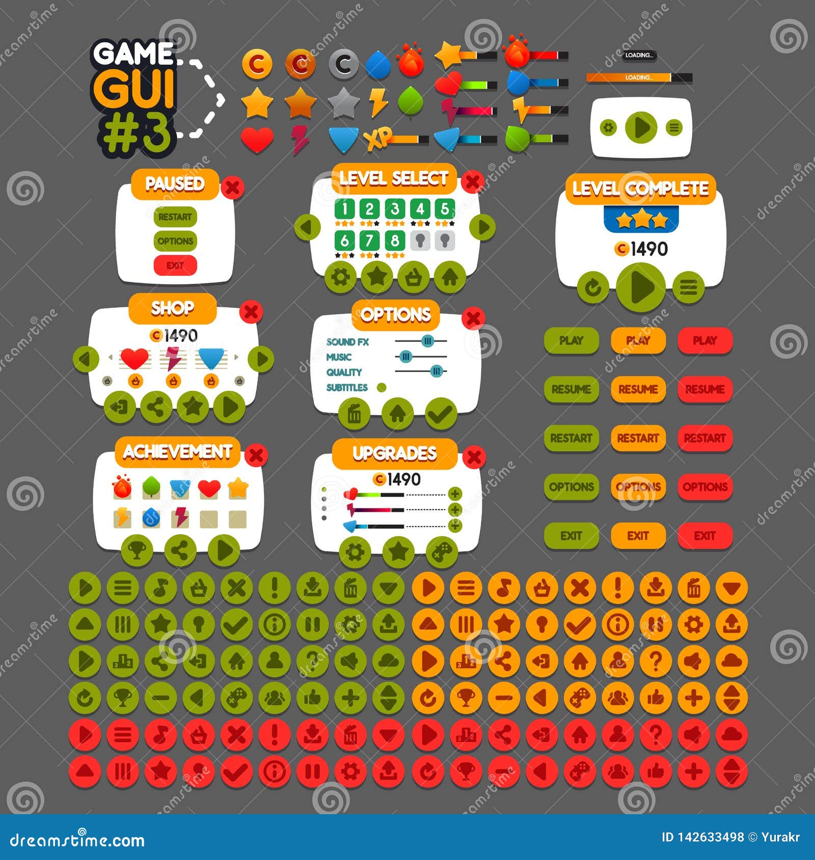 Game GUI #3 stock vector. Illustration of paused, play - 142633498
