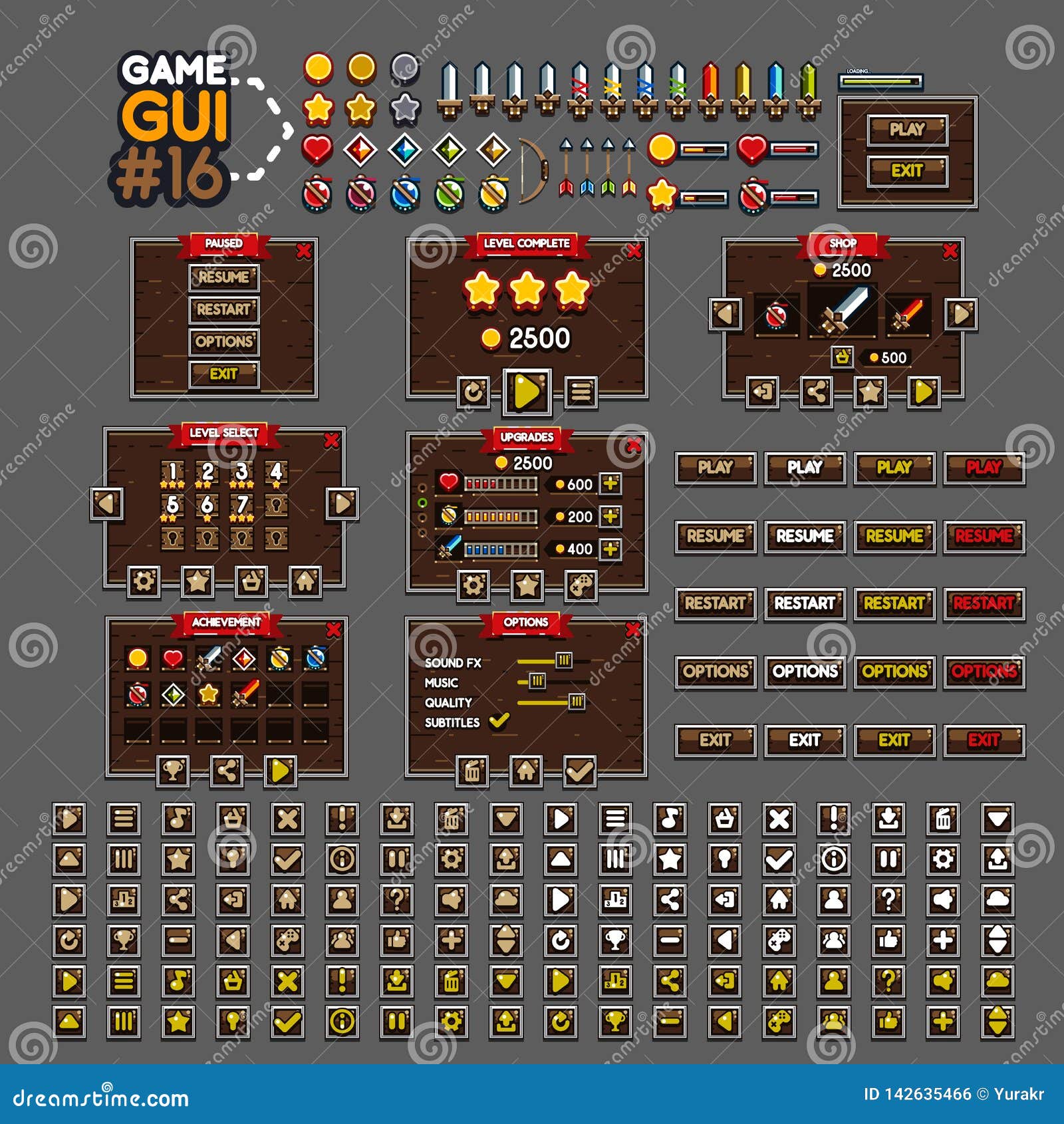 Game GUI 16 stock vector. Illustration of gameplay, items - 142635466