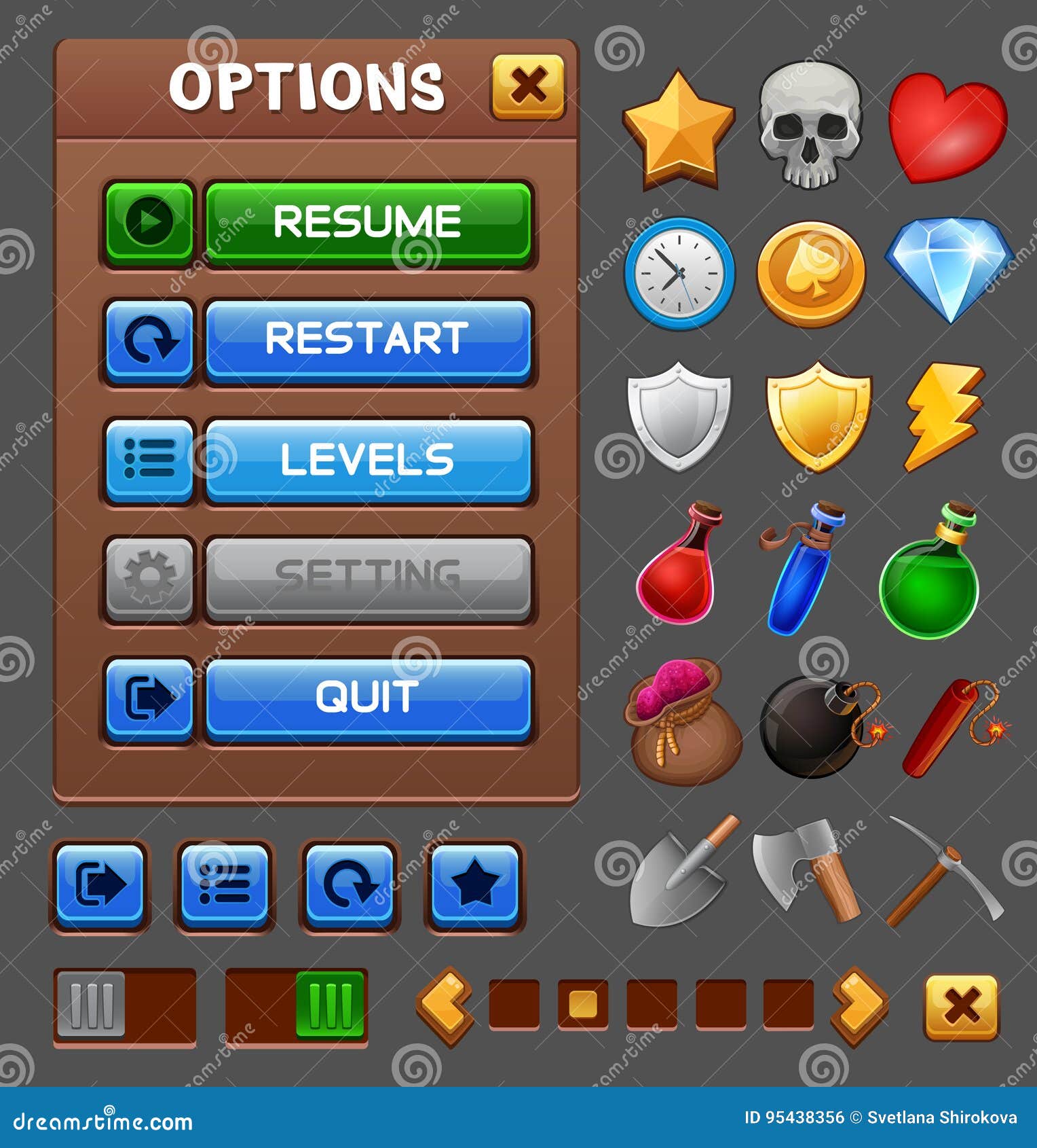 Game GUI pack stock vector. Illustration of bottle, option - 95438356