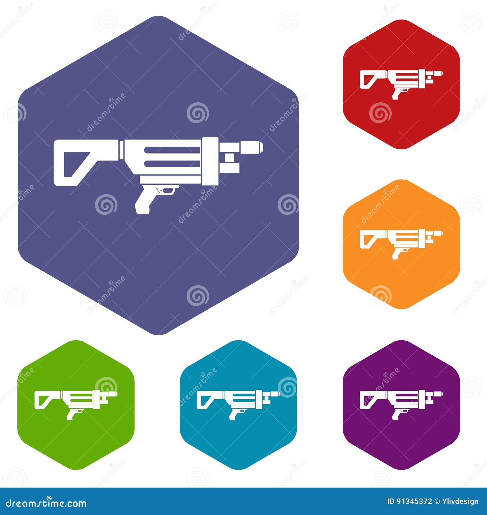 Game gun icons set hexagon stock vector. Illustration of hexagon - 91345372